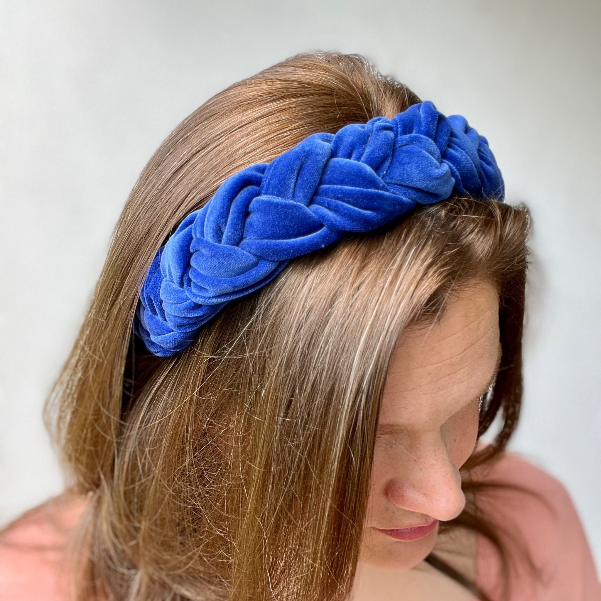 'EMILIA' COBALT BLUE PLAITED VELVET HEADBAND – Black Bow Co